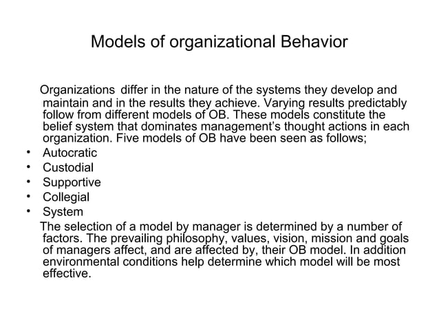 Models of organizational behavior | PPT | Business Administration ...