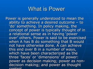 Models of policy making and the concept of power in policy | PPT