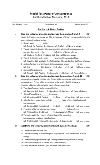 Model test paper of jurisprudence | DOCX