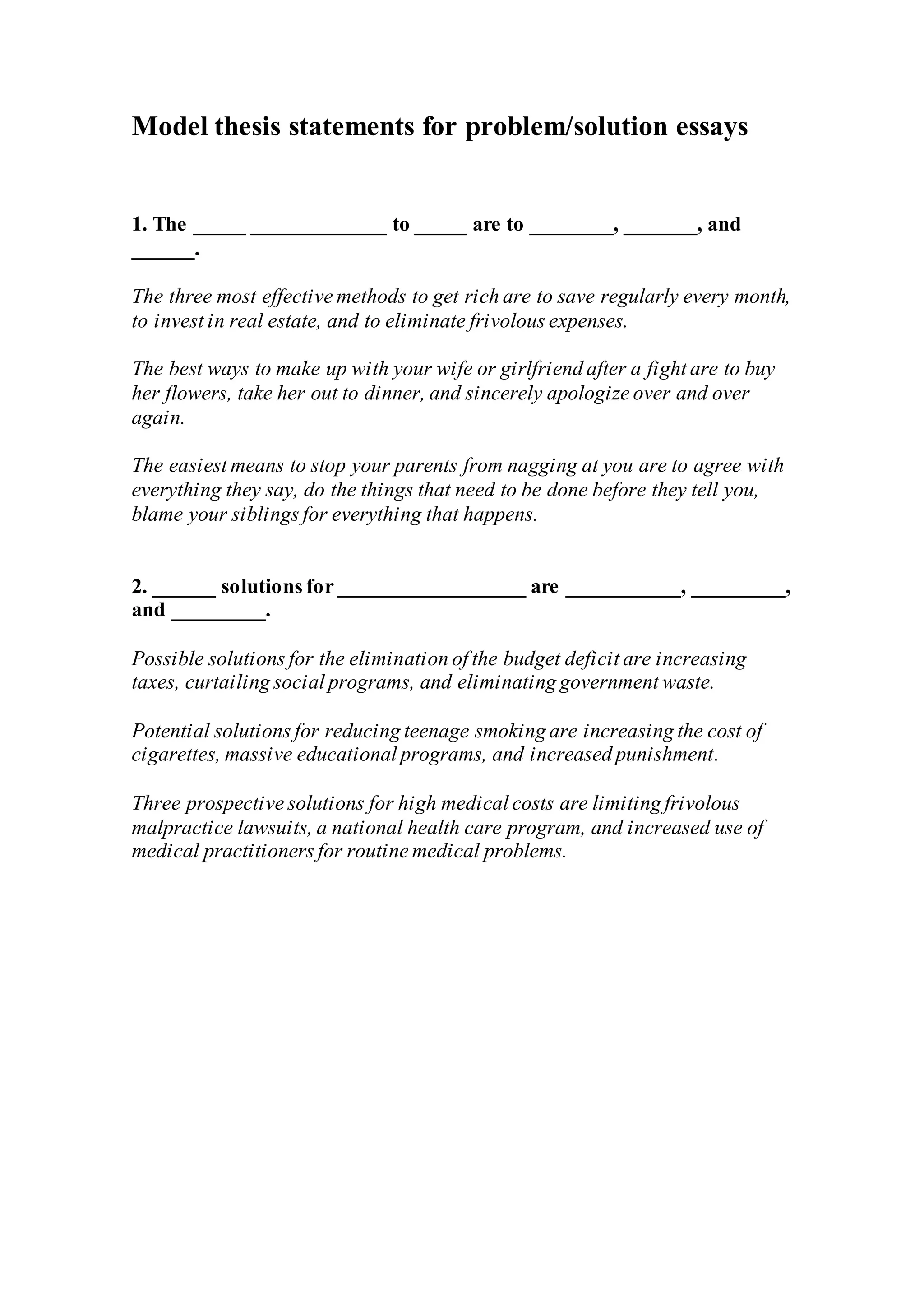 Model thesis statements for problem | PDF
