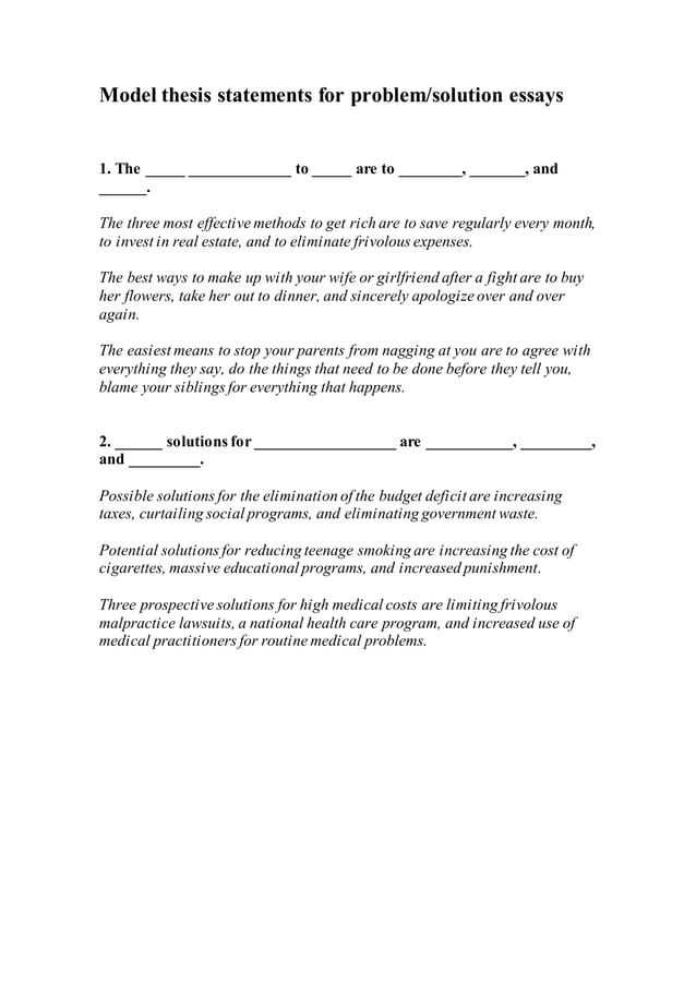 Model thesis statements for problem | PDF