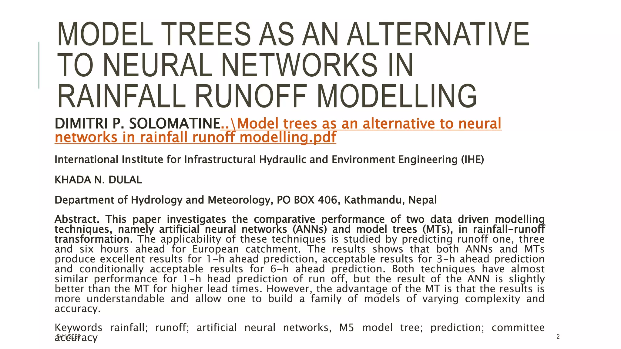Model trees as an alternative to neural networks | PPTX