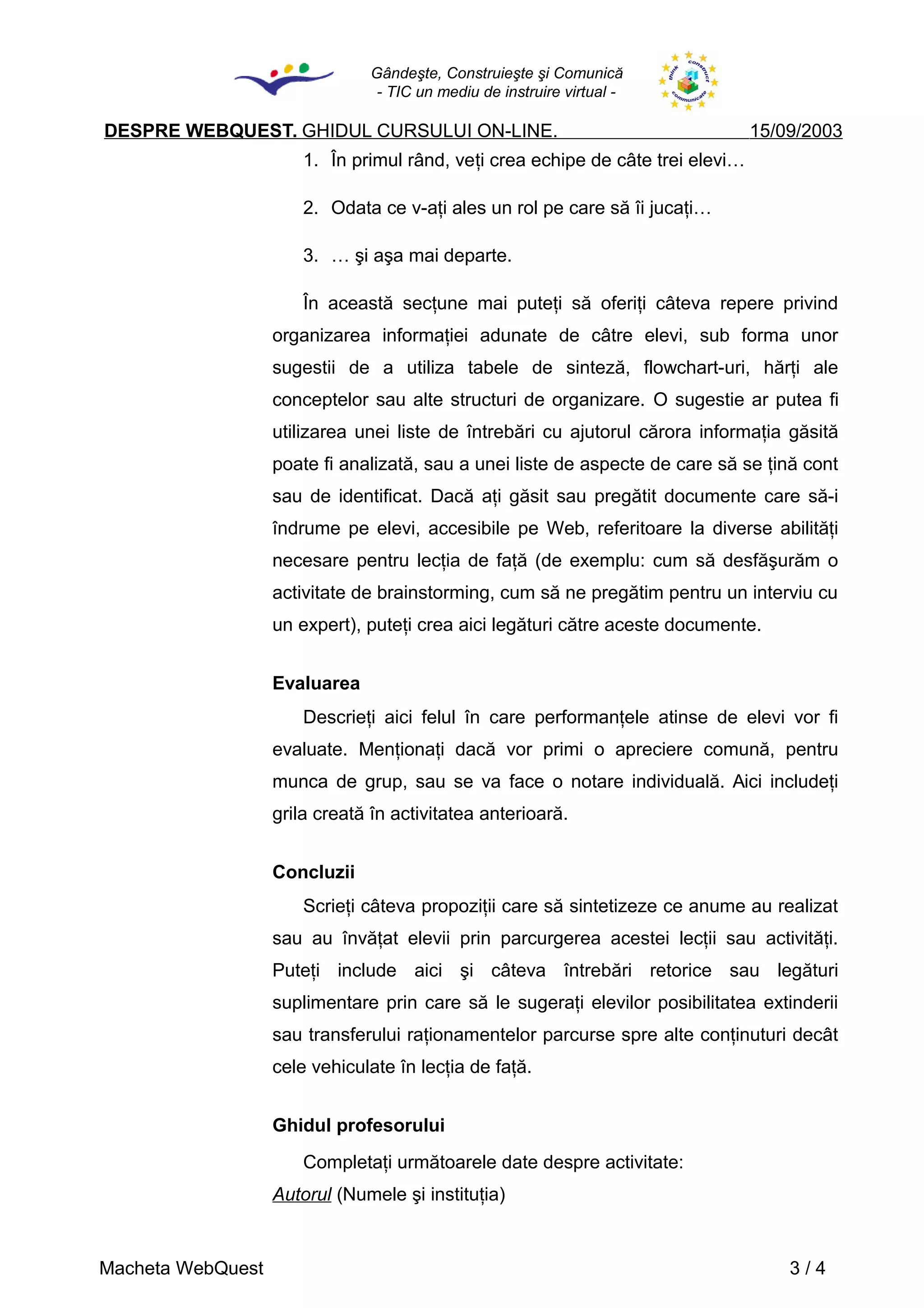 Modelul proiectului web quest | PDF