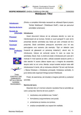 Modelul proiectului web quest | PDF