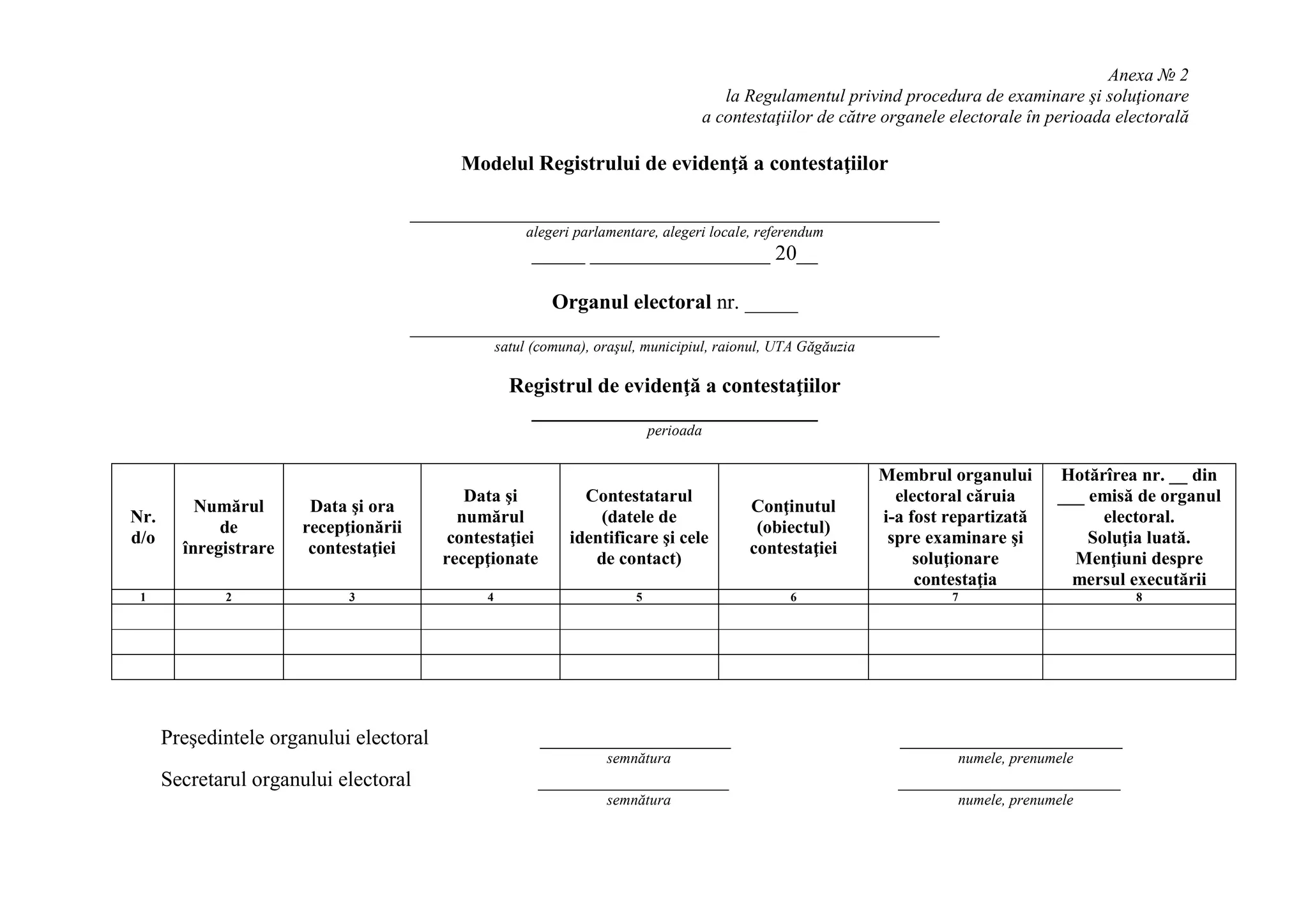 Modelul registrului cu privire la evidenta contestatiilor | PDF