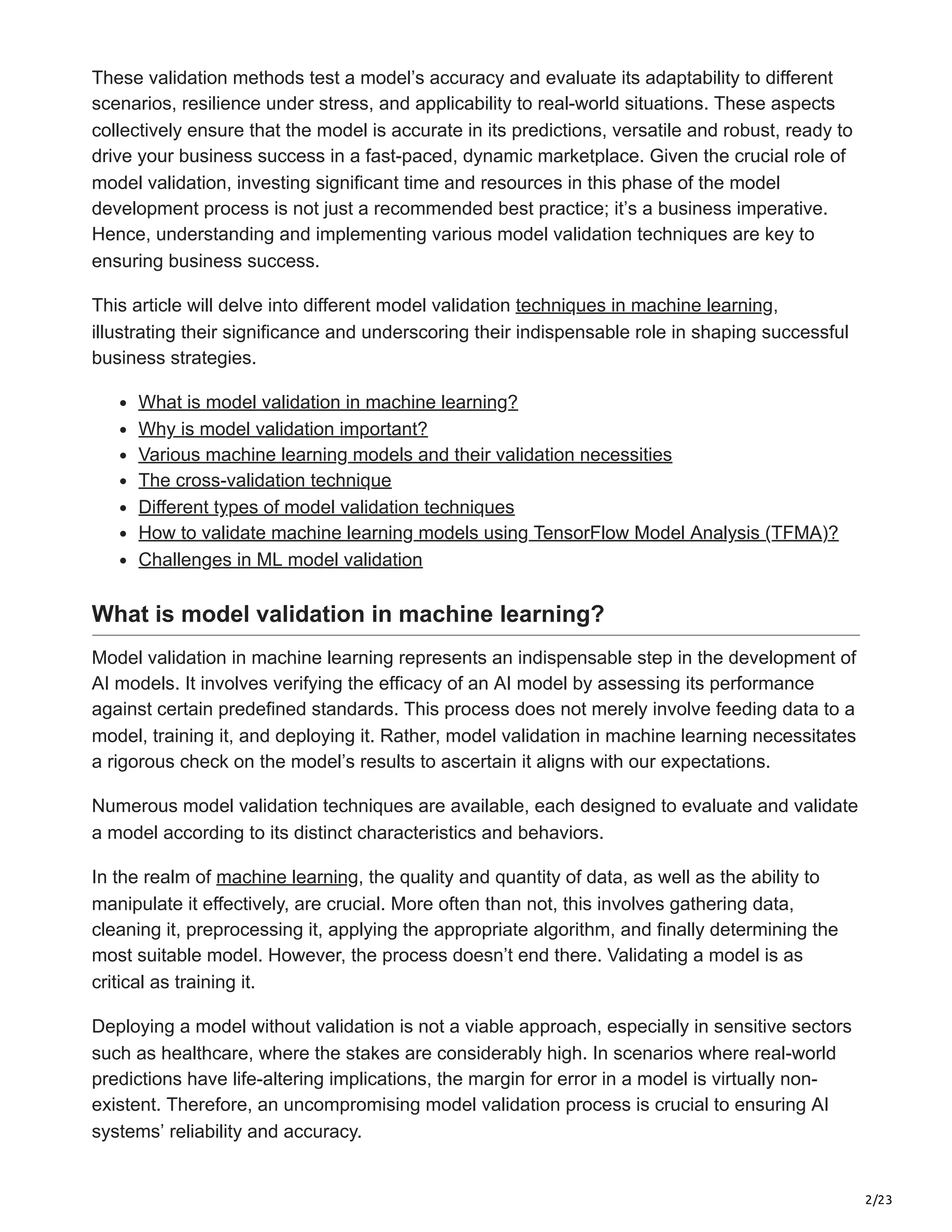 Model Validation Techniques In Machine Learning Pdf Technology