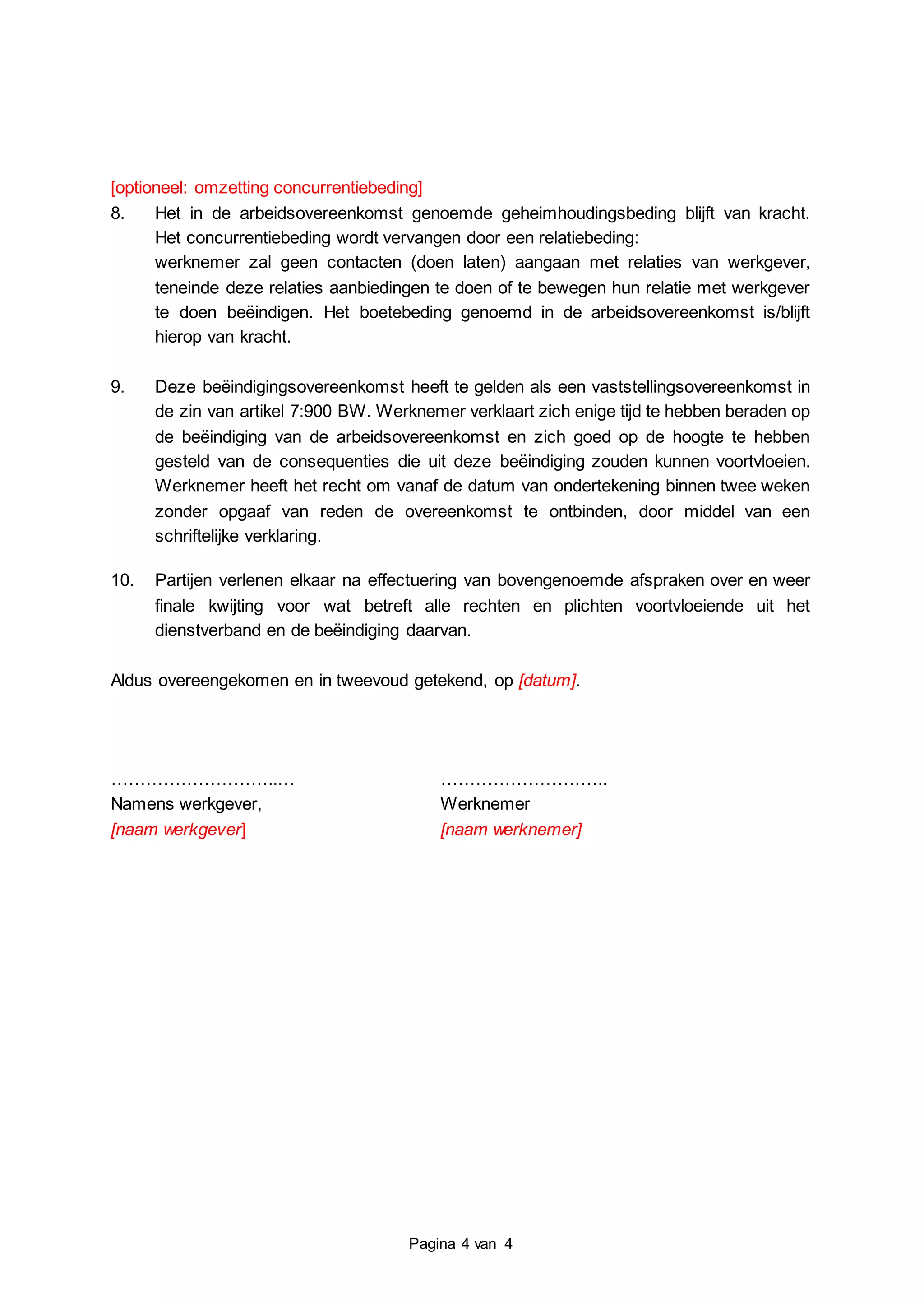 Model vaststellingsovereenkomst WWZ | DOCX