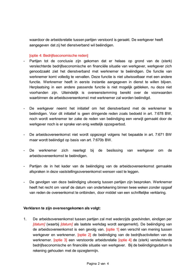 Model vaststellingsovereenkomst WWZ