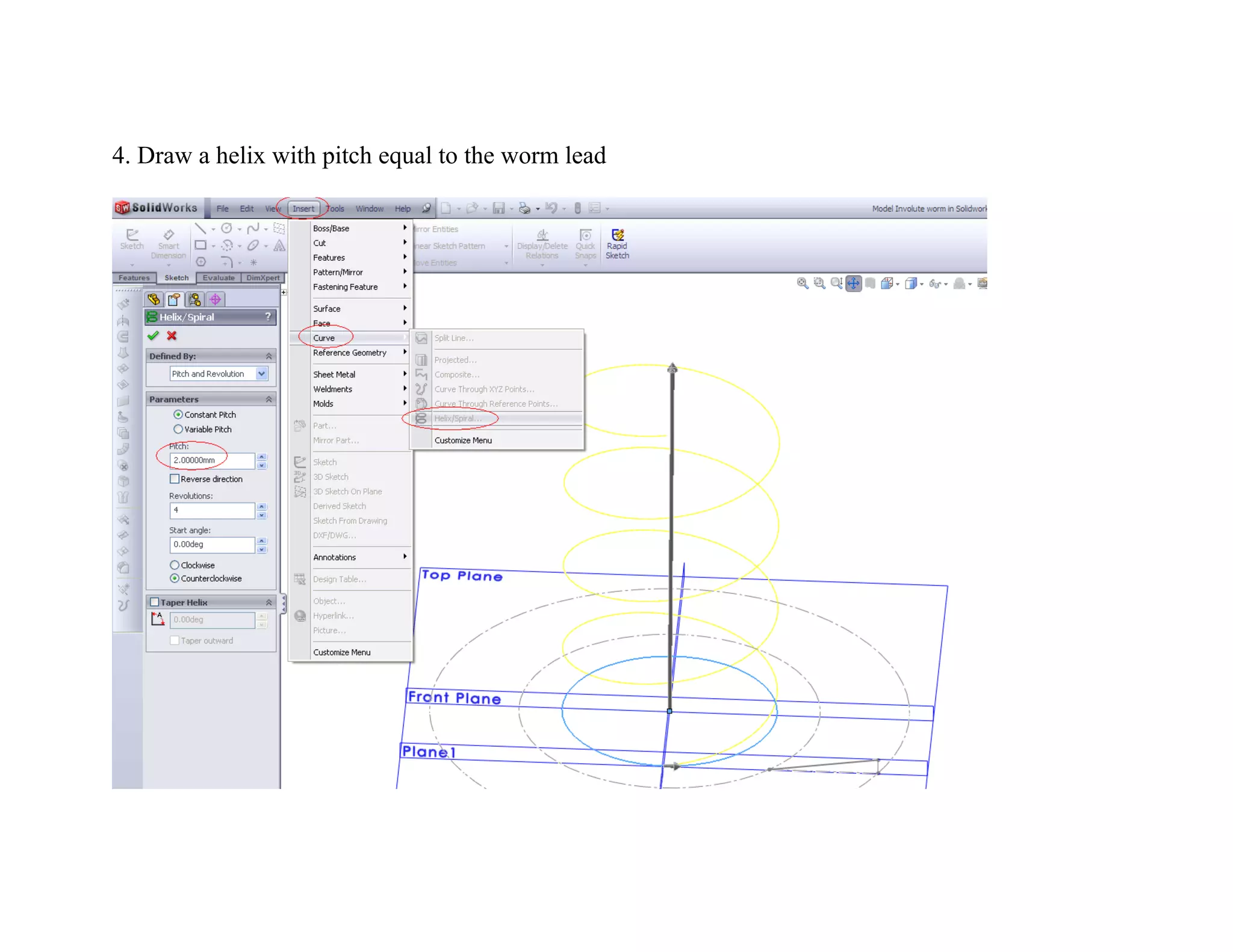 Model Involute (ZI) worm in solid works | DOC