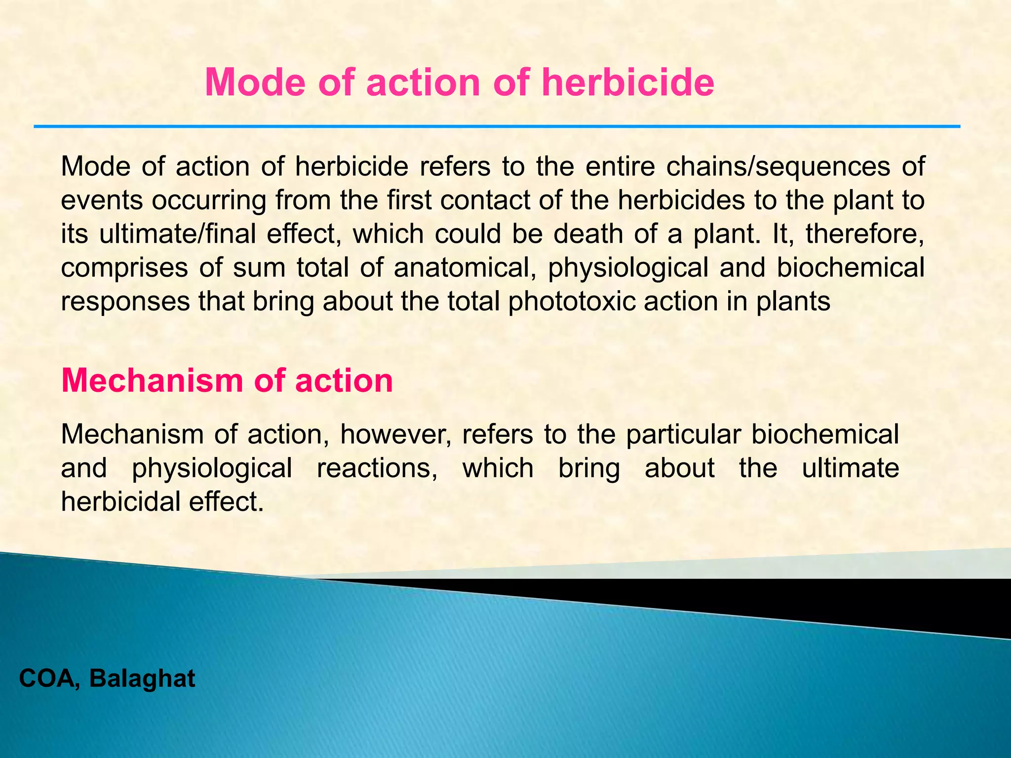 Mode of action Mechanism of action of of herbicides | PPT