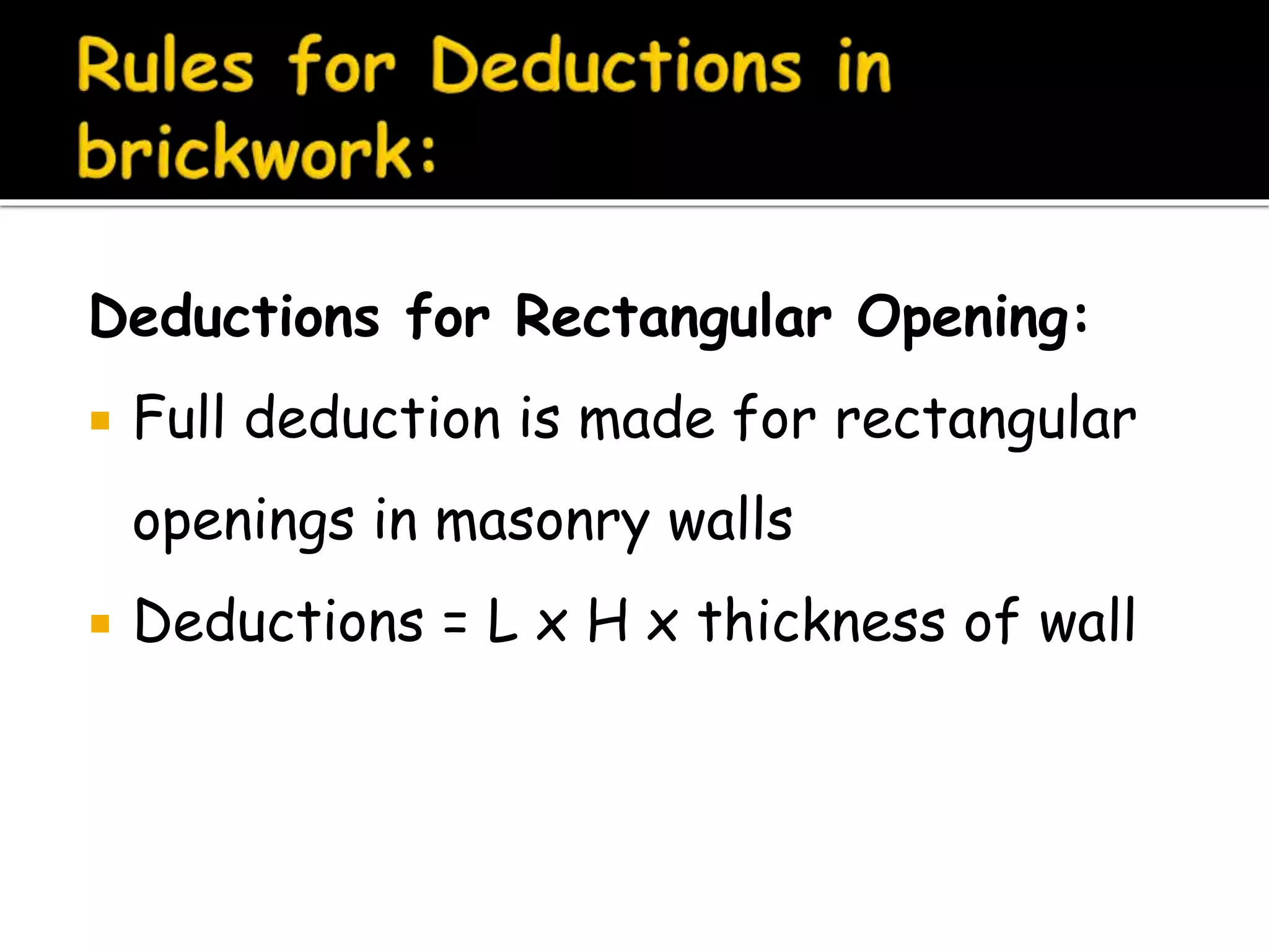 Mode of measurement, rules for deduction of plastering & brickwork | PPTX