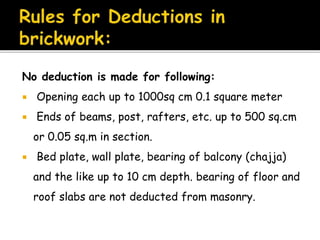 Mode of measurement, rules for deduction of plastering & brickwork | PPTX