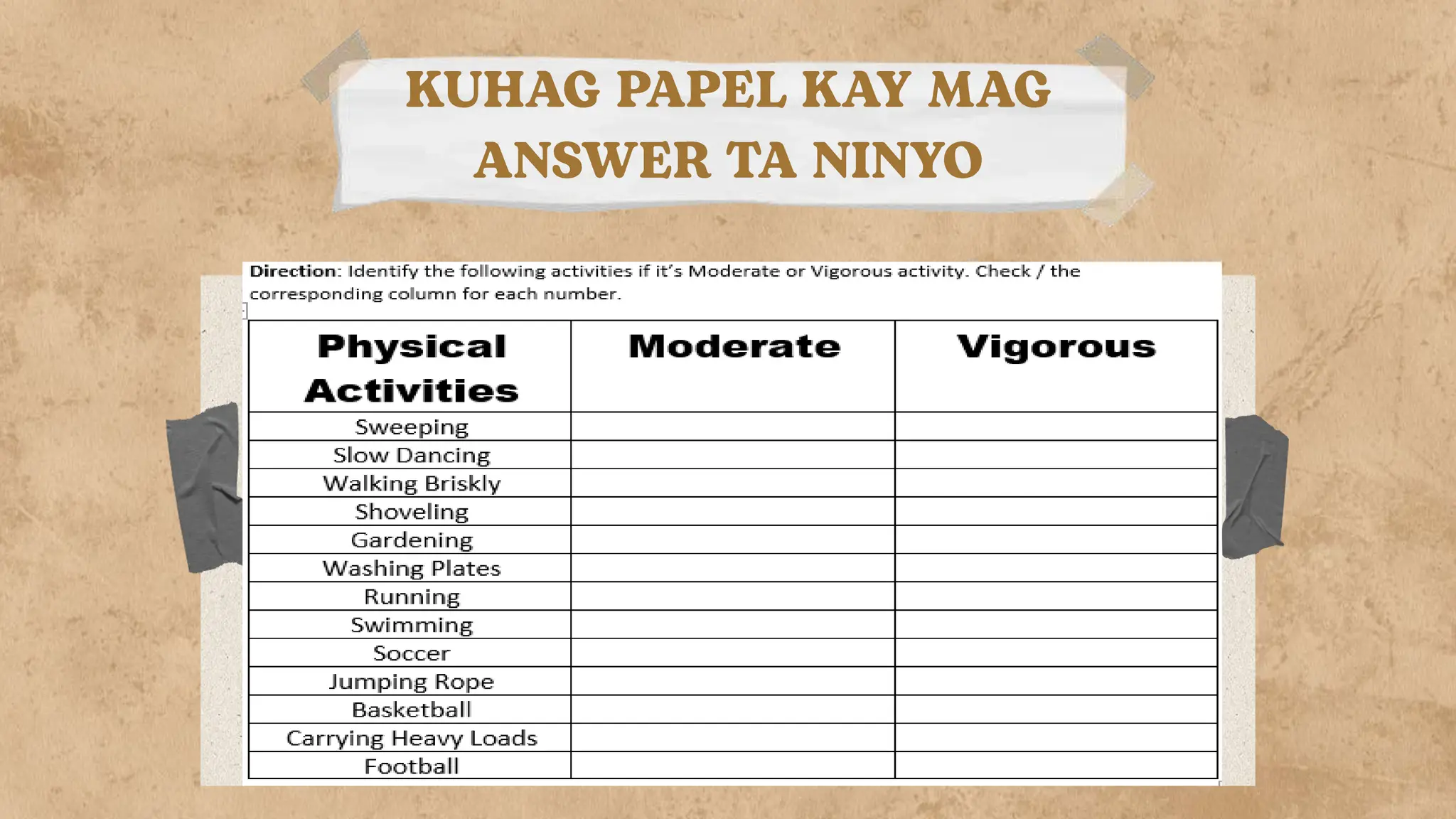 Moderate and Vigorous Physical Activities . | PPTX