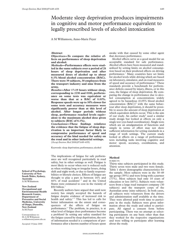 Moderate sleep deprivation produces impairments in cognitive and motor ...