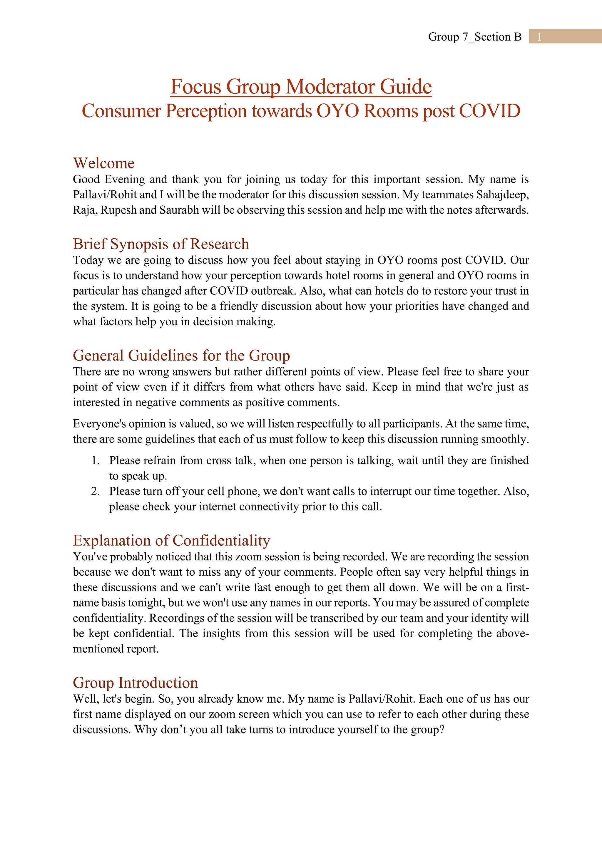 Moderator guide for Focus Group Discussion | PDF