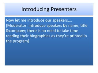 Moderator roles in a seminar | PPT