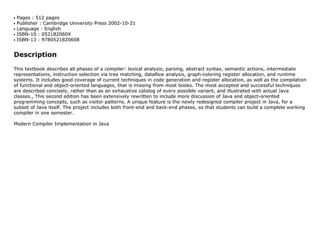 Modern Compiler Implementation in Java | PPT