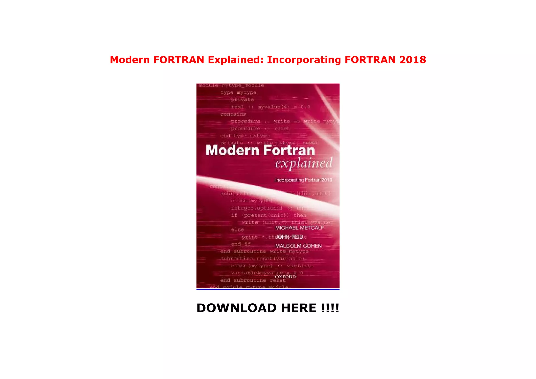 Modern FORTRAN Explained: Incorporating FORTRAN 2018 | PDF
