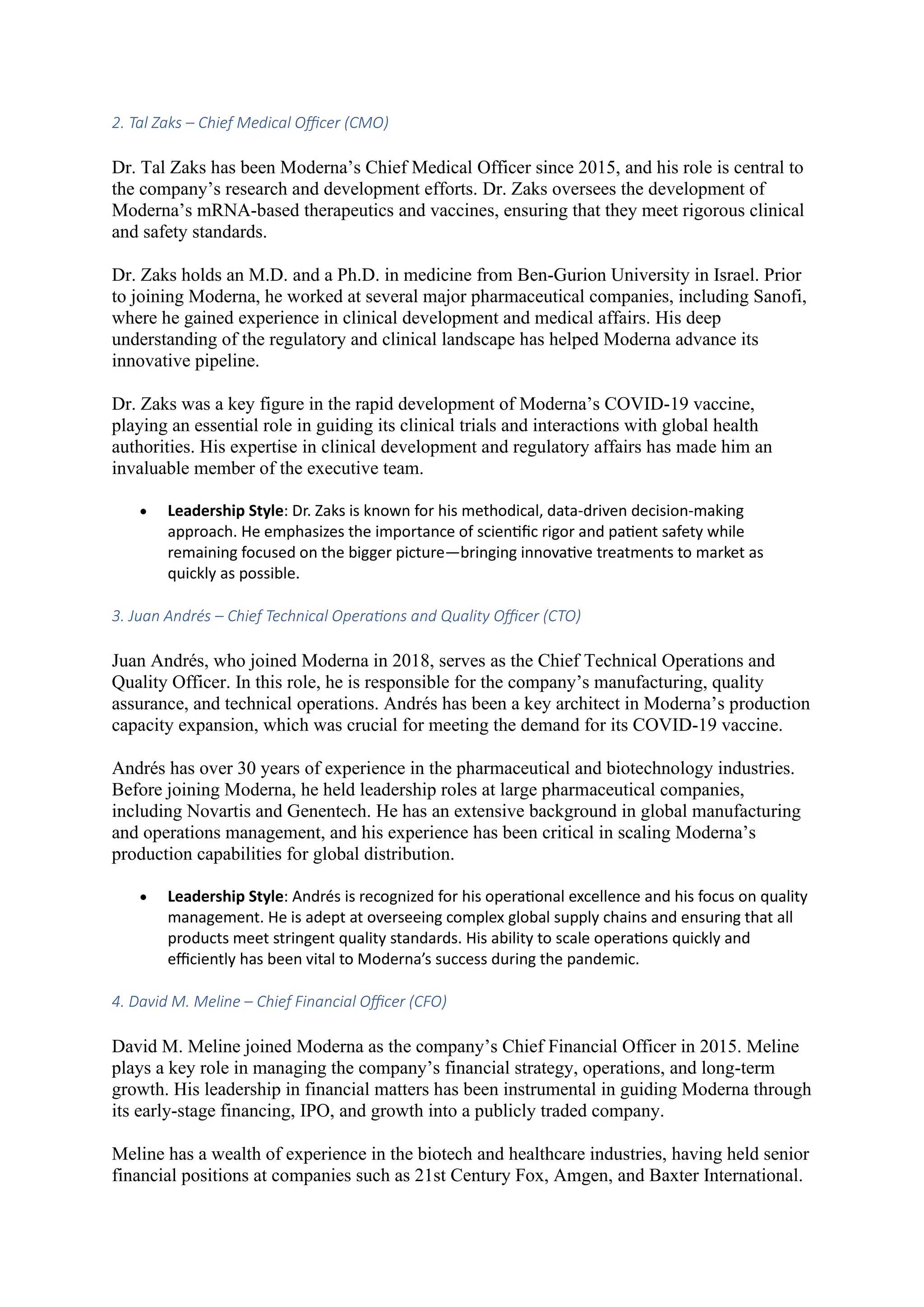 Leadership at Moderna: Key Executives & Their Vision | PDF