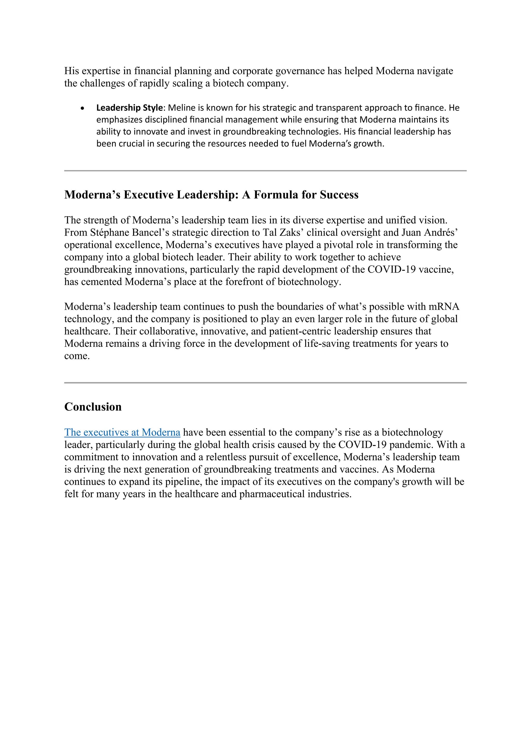 Leadership at Moderna: Key Executives & Their Vision | PDF