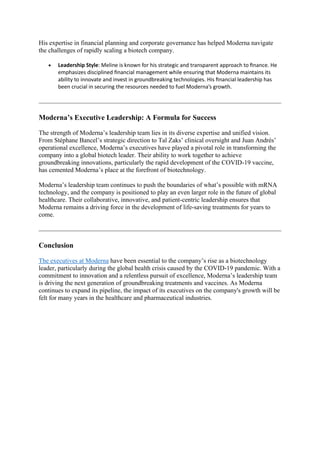 Leadership at Moderna: Key Executives & Their Vision | PDF