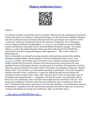 Modern Architecture Essays | PDF