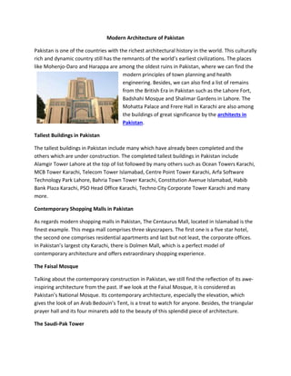Modern architecture of pakistan | DOCX