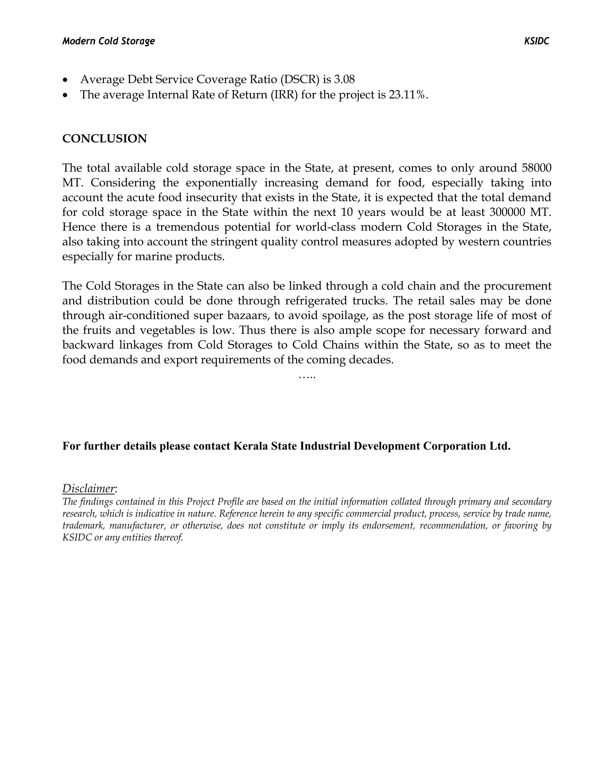 Modern cold storage ksidc | PDF