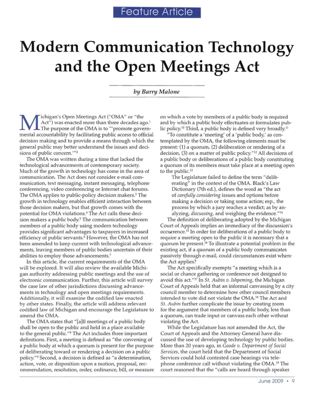 Modern Communication Technology And The Open Meetings Act | PDF