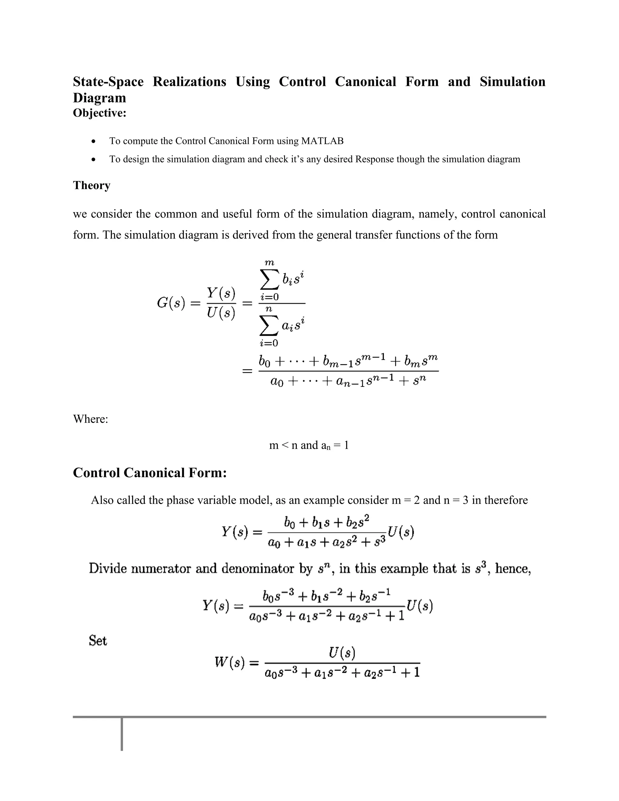 State-Space Realizations Using Control Canonical Form and Simulation ...