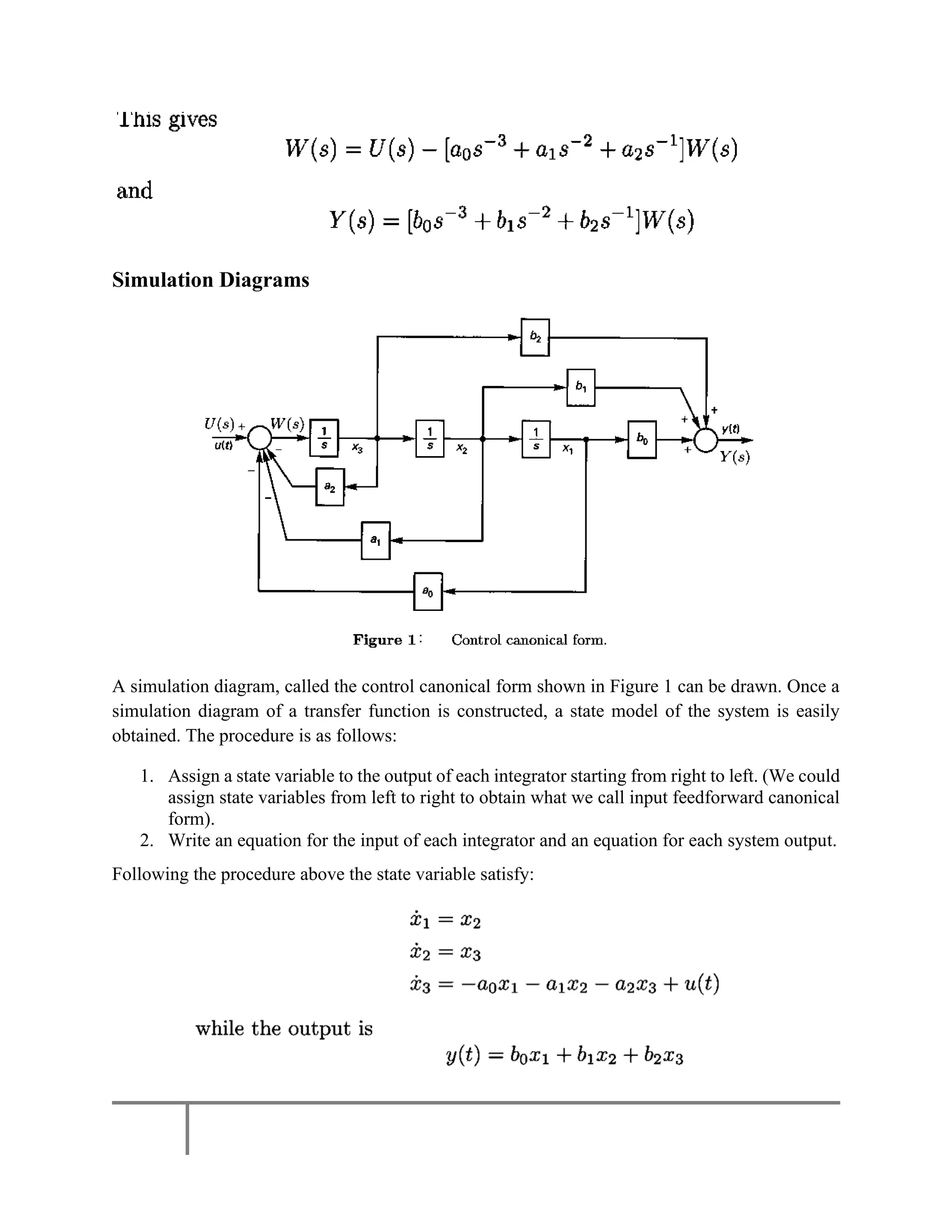 State-Space Realizations Using Control Canonical Form and Simulation Diagram | PDF