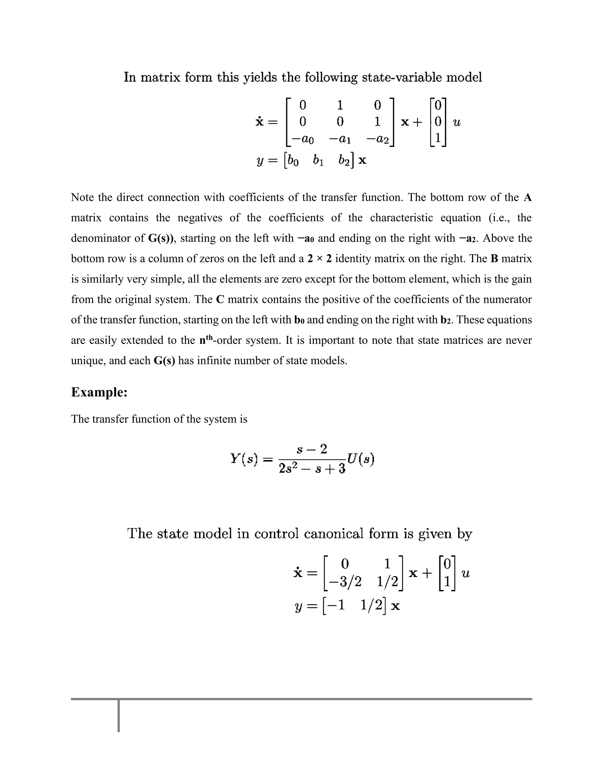 State Space Realizations Using Control Canonical Form And Simulation