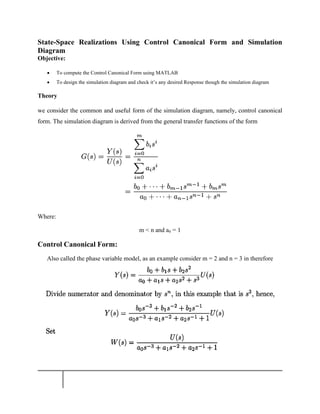 State-Space Realizations Using Control Canonical Form and Simulation ...