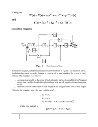 State-Space Realizations Using Control Canonical Form and Simulation Diagram | PDF