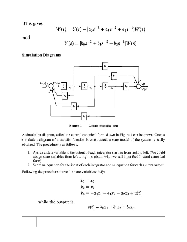 State Space Realizations Using Control Canonical Form And Simulation