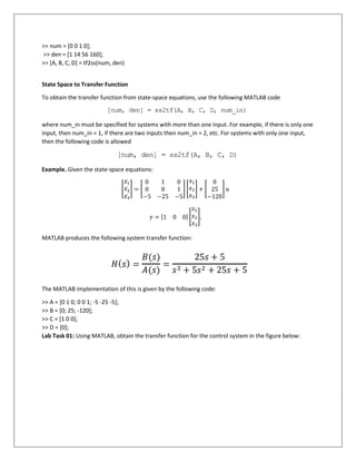 Provided MATLAB functions, convert the State Space Model into a ...
