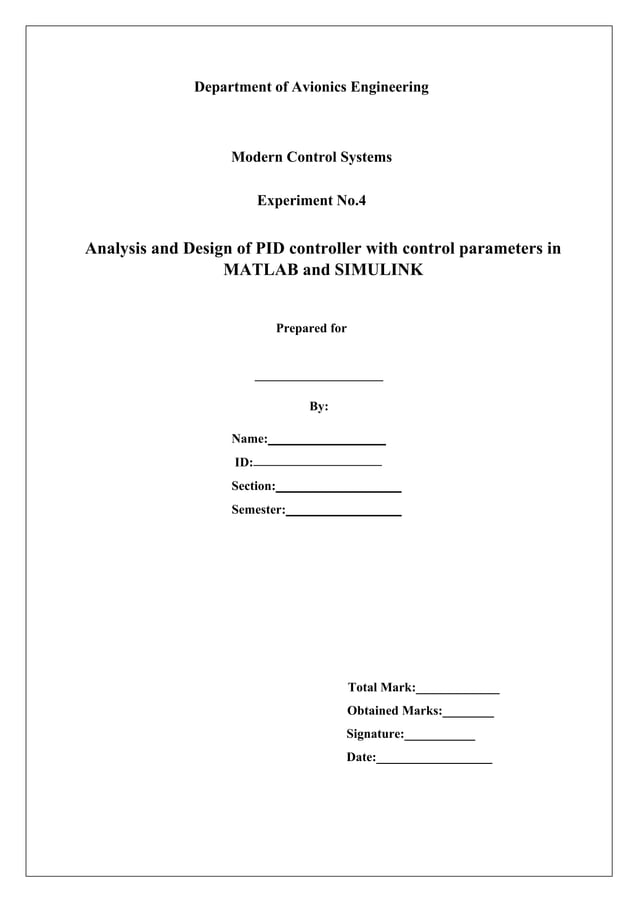 Analysis and Design of PID controller with control parameters in MATLAB and SIMULINK | PDF | Web ...