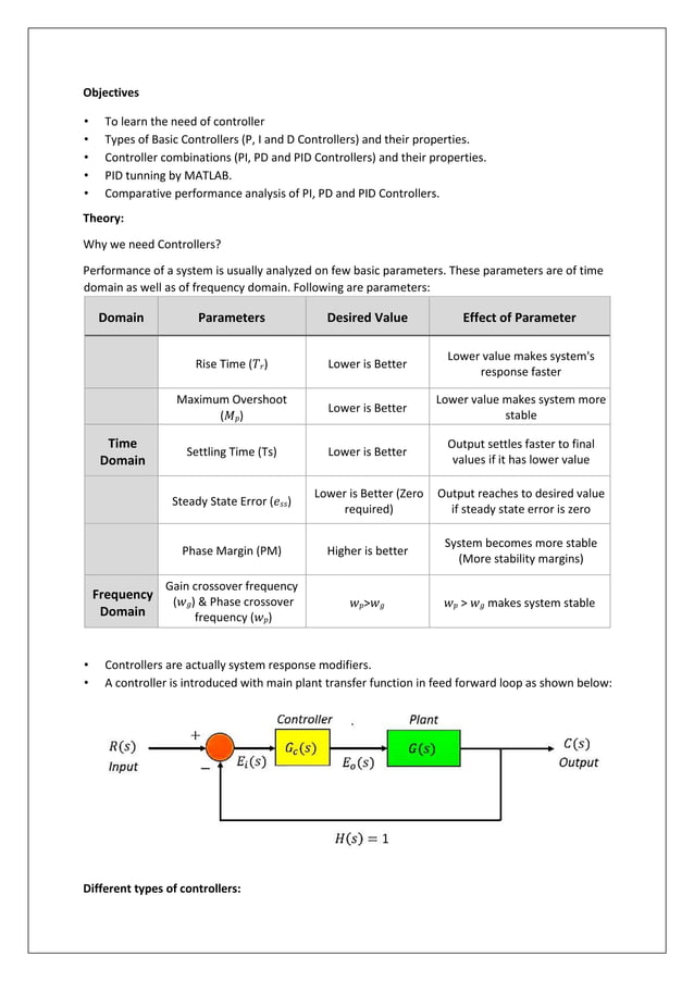 Analysis and Design of PID controller with control parameters in MATLAB and SIMULINK | PDF | Web ...