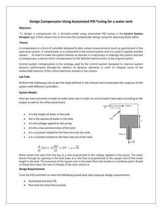 Design Compensator Using Automated PID Tuning for a water tank | PDF | Computing | Technology ...