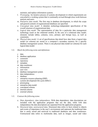 Solutions for Problems: Modern Database Management (12th Edition) by Hoffer and Venkataraman | PDF