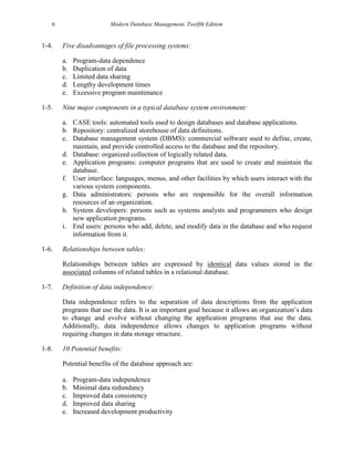 Solutions for Problems: Modern Database Management (12th Edition) by Hoffer and Venkataraman | PDF