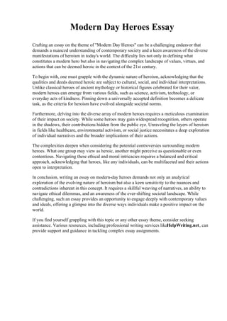 Modern Day Heroes Essay. Durham Technical Community College | PDF