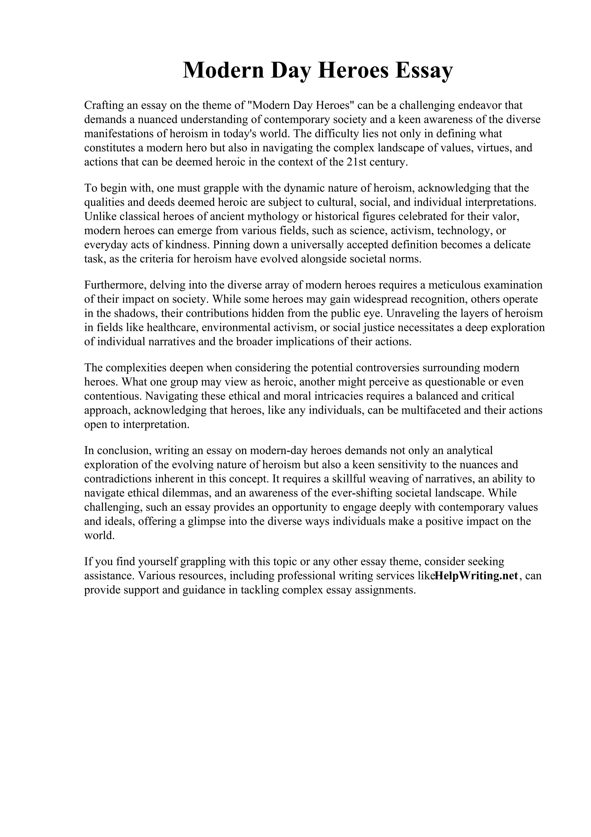 Modern Day Heroes Essay | PDF