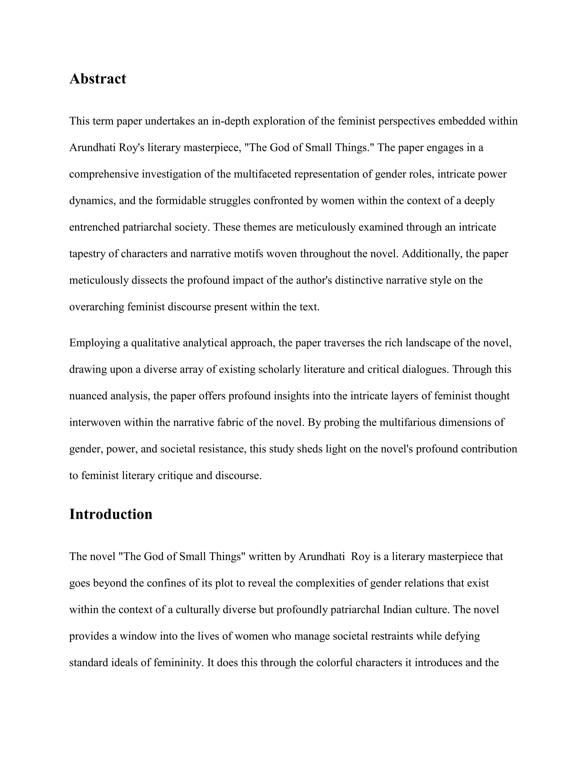 Feministic Perspective in God of small things | PDF