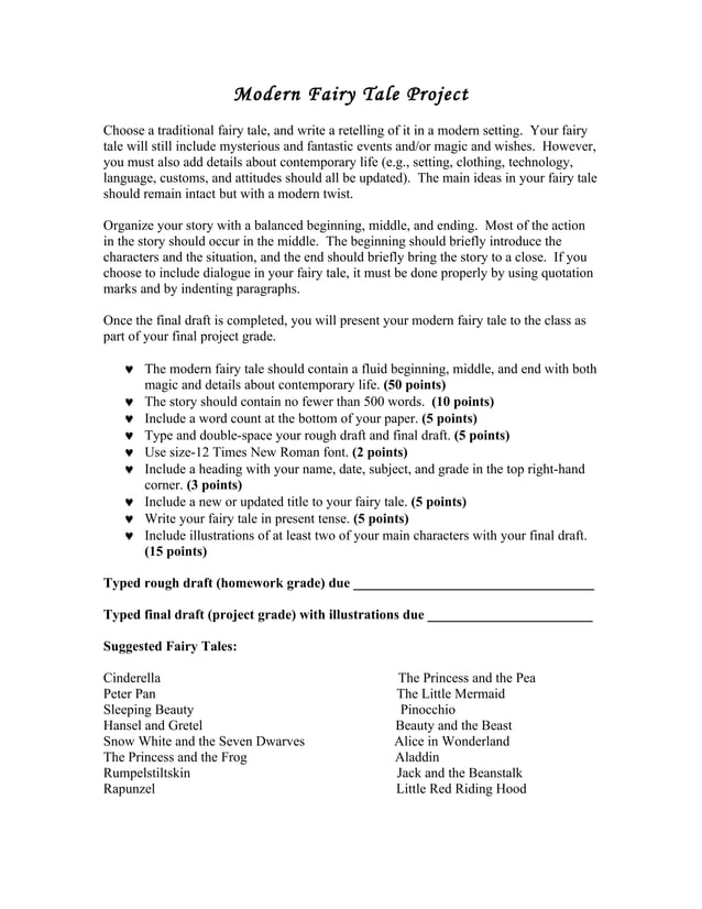 Modern Fairy Tale Project | PDF