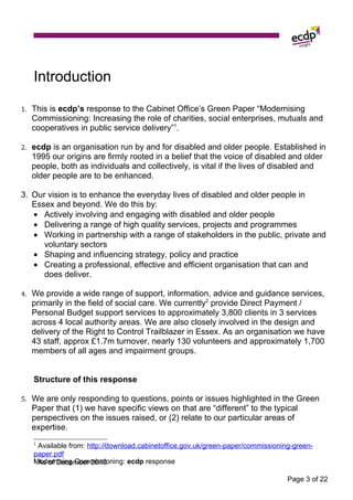 Modernising Commissioning Green Paper - ecdp response (Dec 2010) | PDF