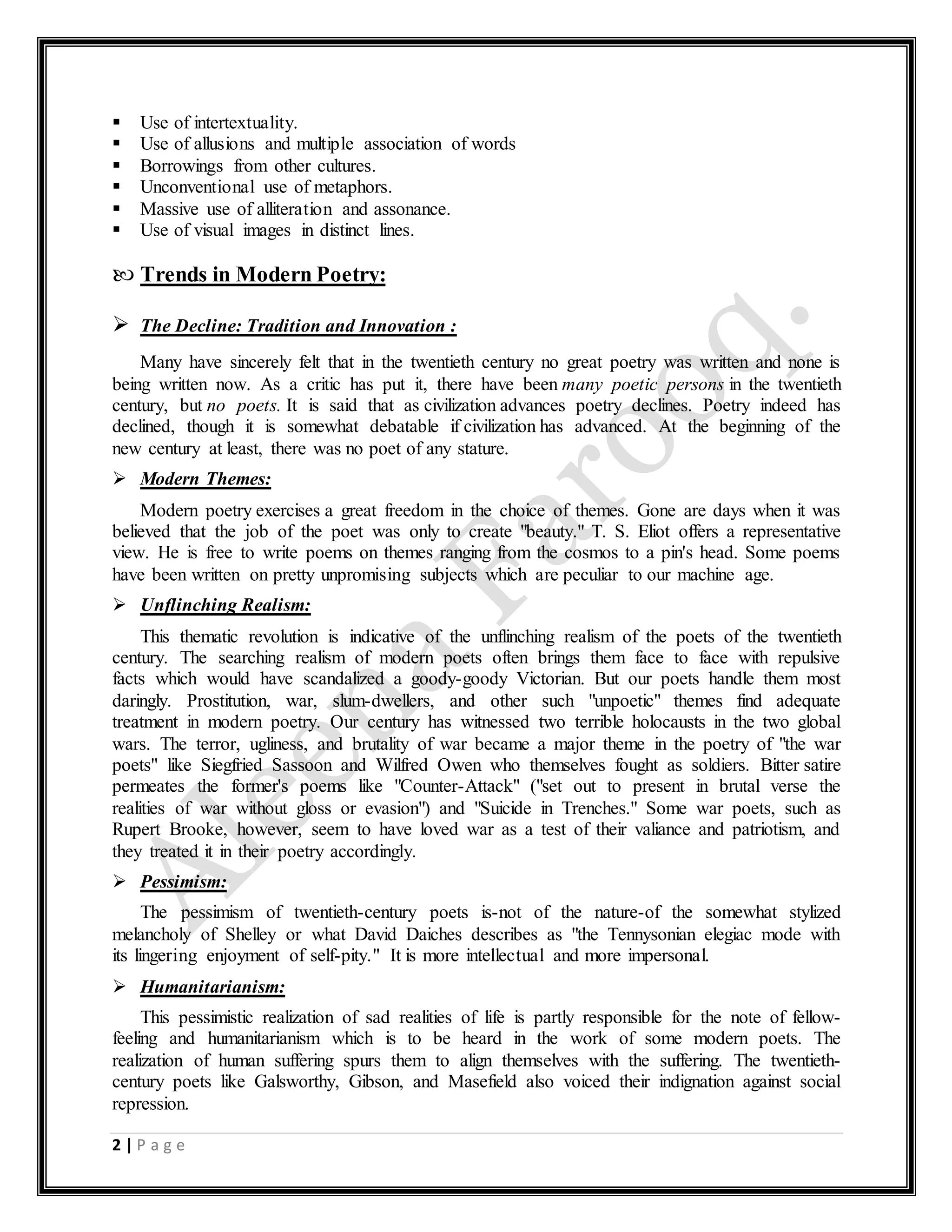 Modernism And the trends of Modern Poetry. | DOCX