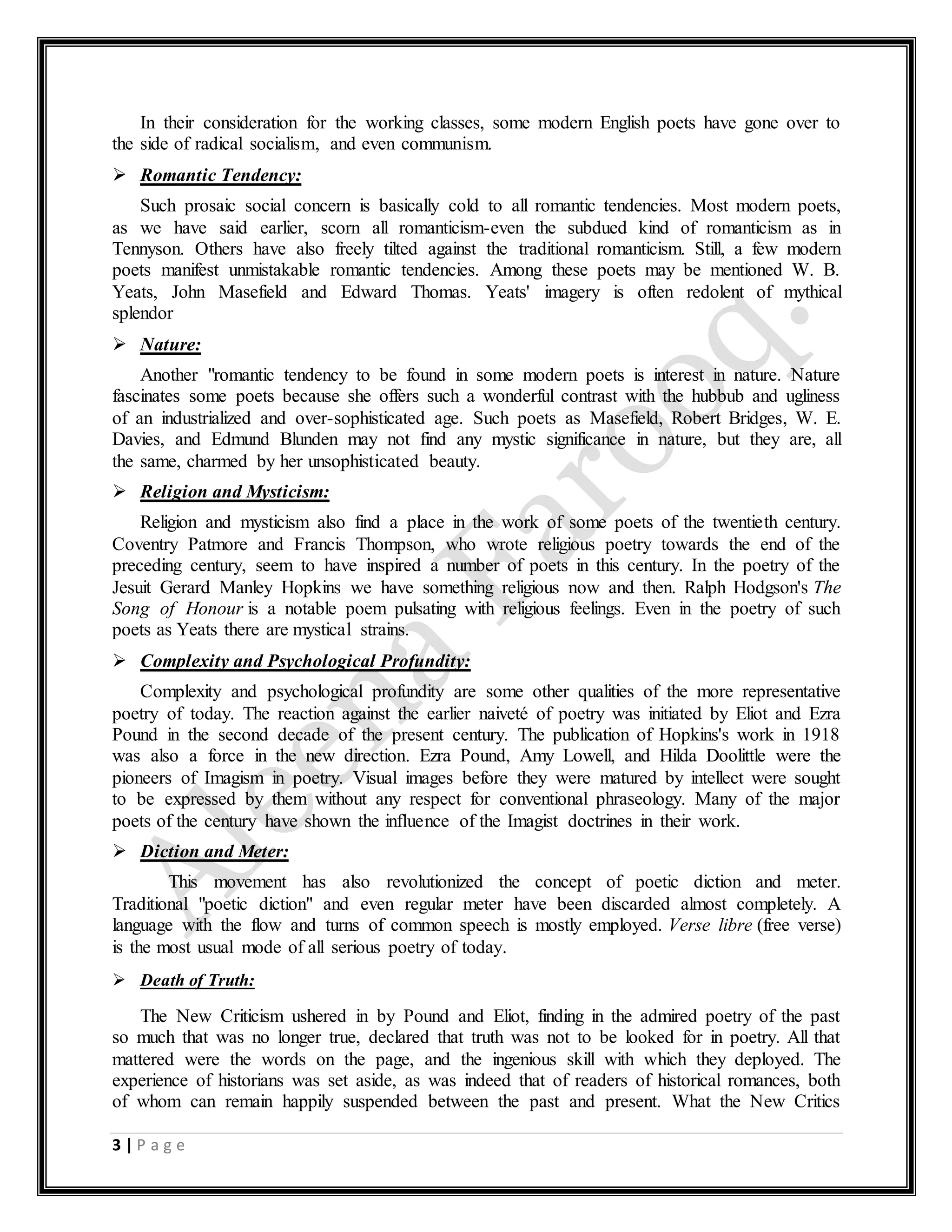 Modernism And the trends of Modern Poetry. | DOCX