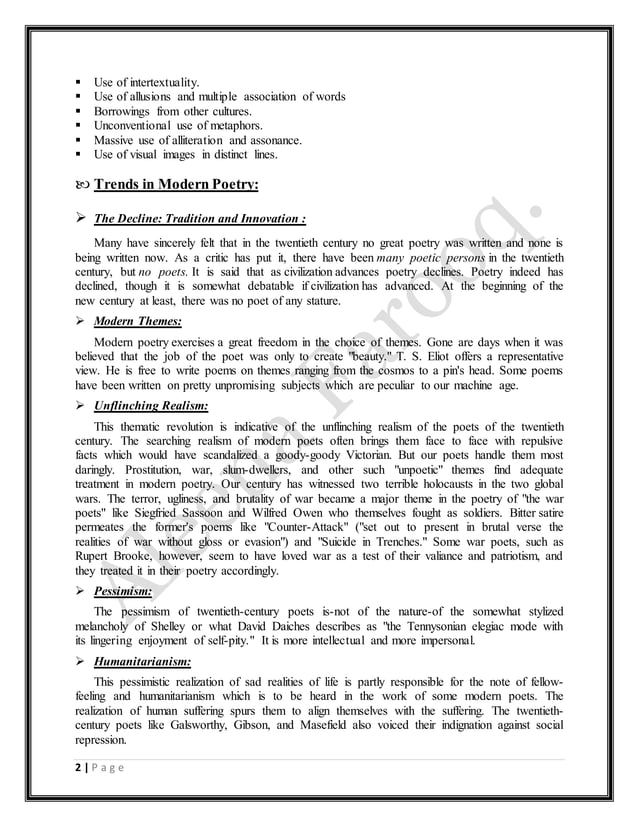 Modernism And the trends of Modern Poetry. | DOCX | Poetry | Books and ...