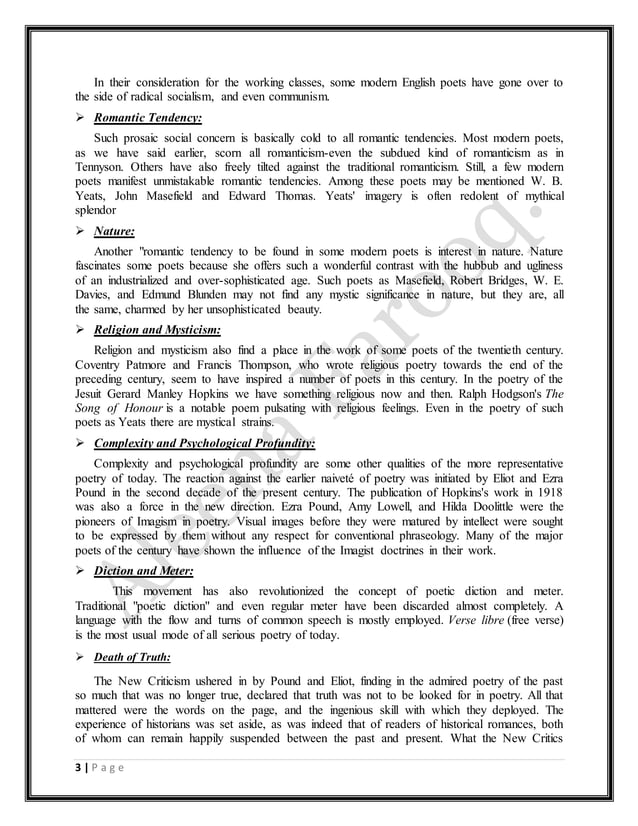 Modernism And the trends of Modern Poetry. | DOCX | Poetry | Books and ...